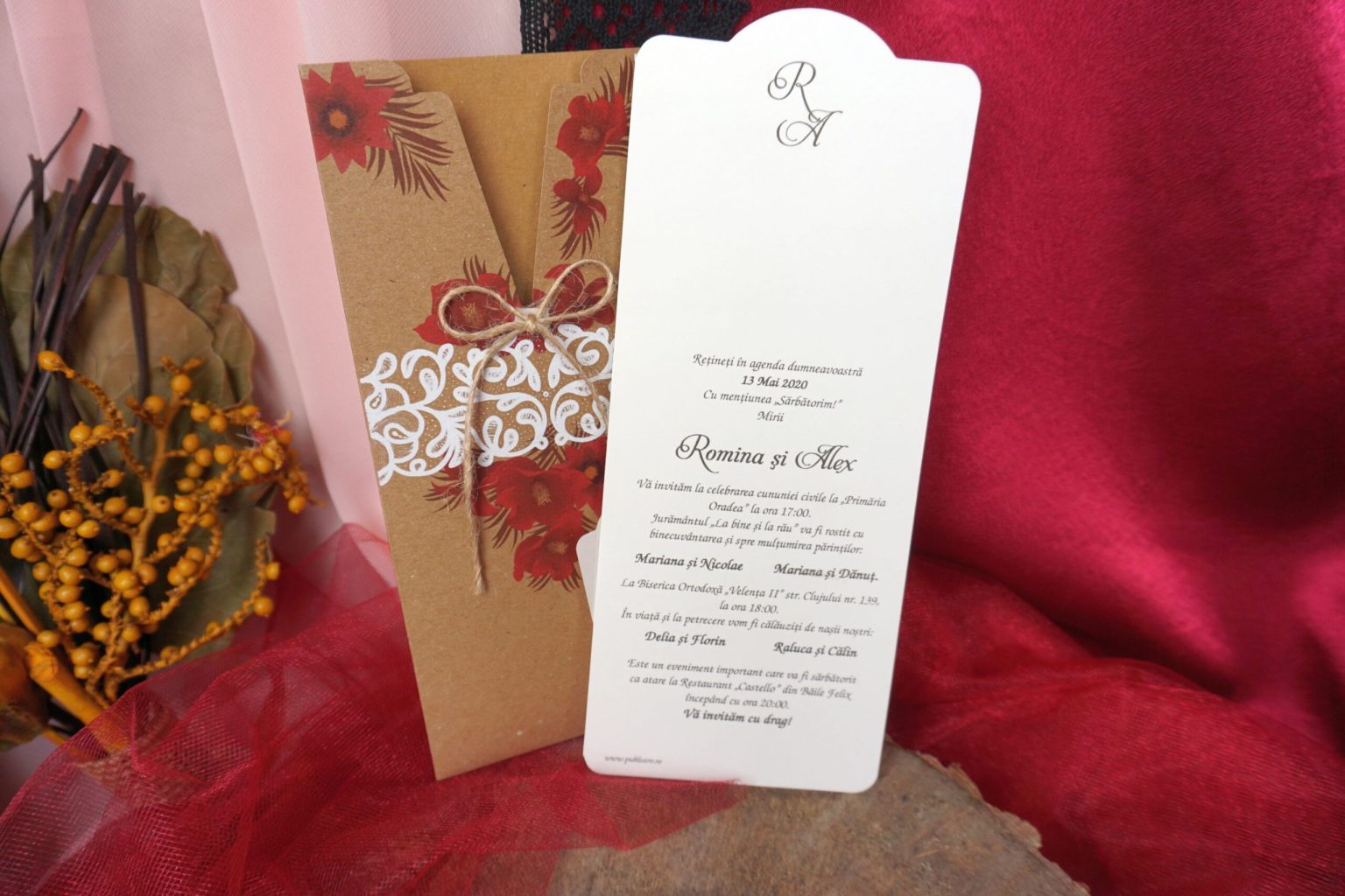 Invitatii nunta plic vintage cu model floral dantelat 10 x 24 cm ...