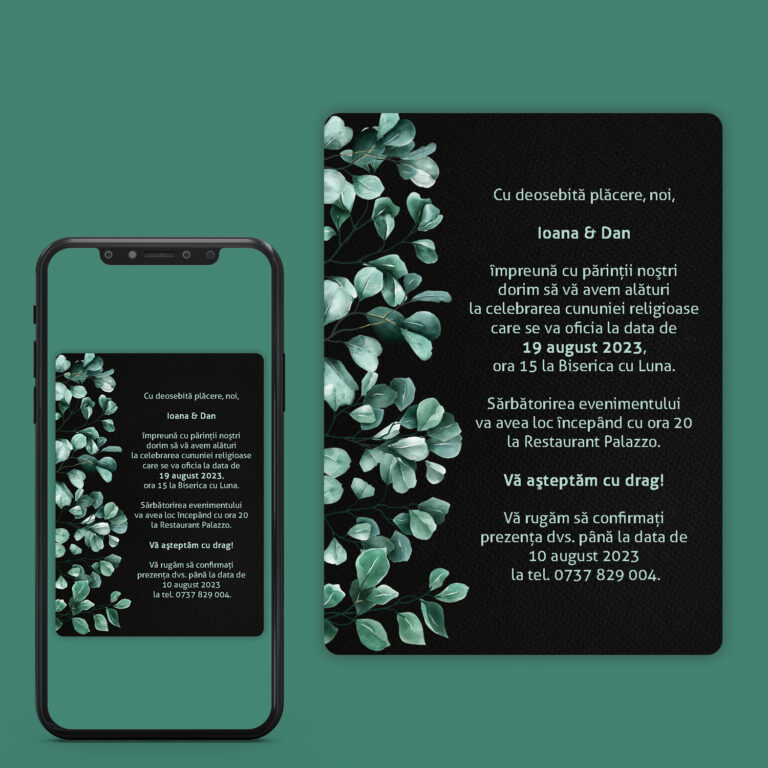 Invitatie digitala nunta cu frunze | Super Pret - eMarturii